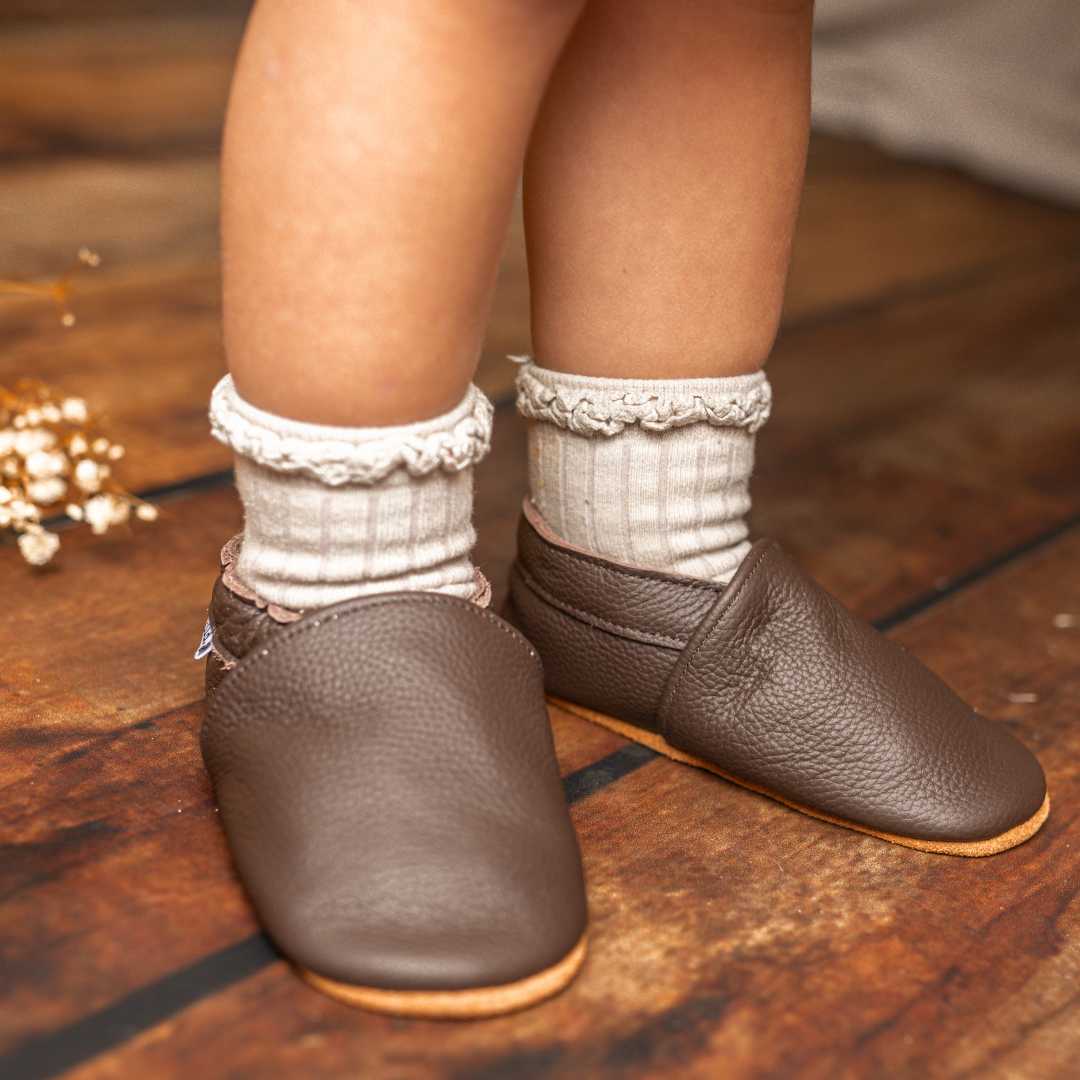 Chausson bébé en cuir souple - Crème